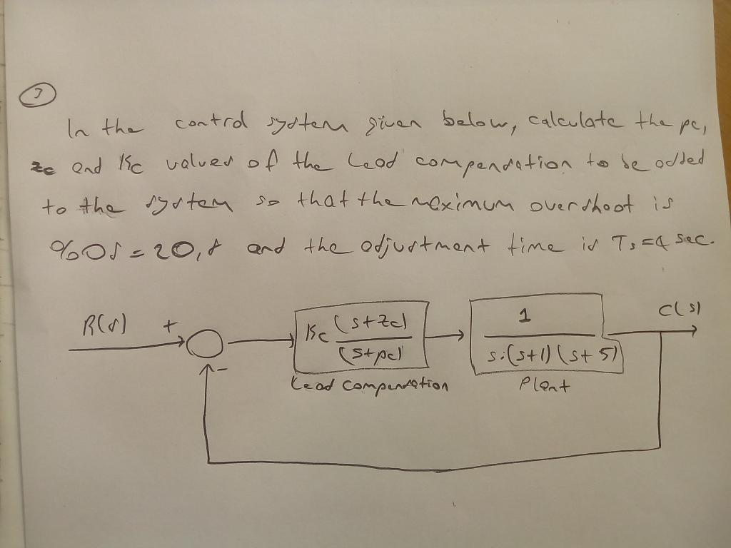 Solved la the control system given below, calculate the pc, | Chegg.com