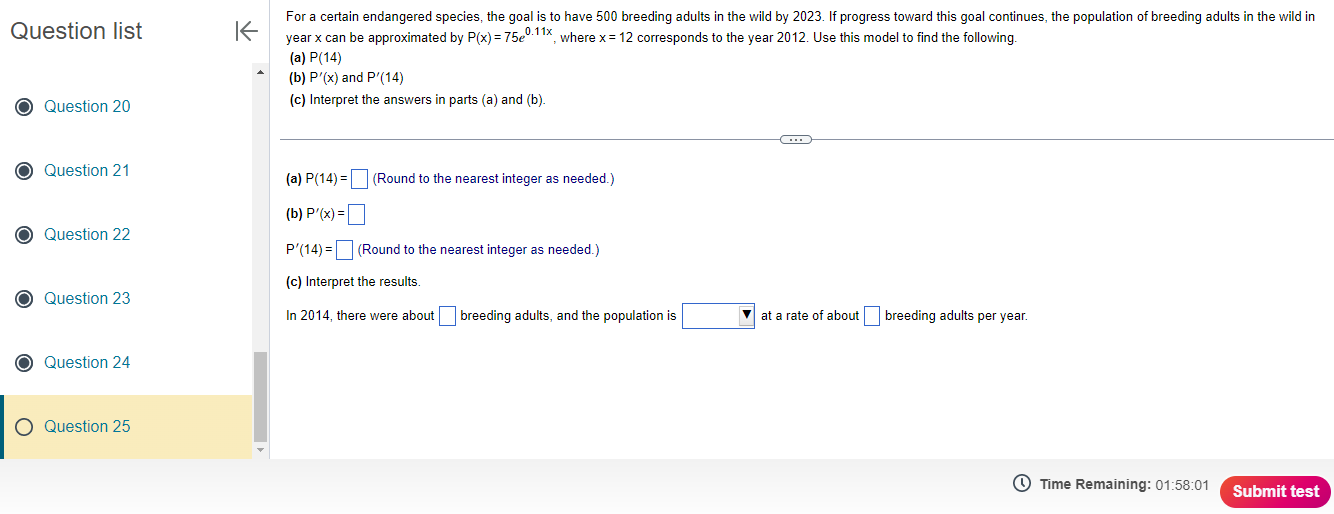 Solved For a certain endangered species, the goal is to have | Chegg.com