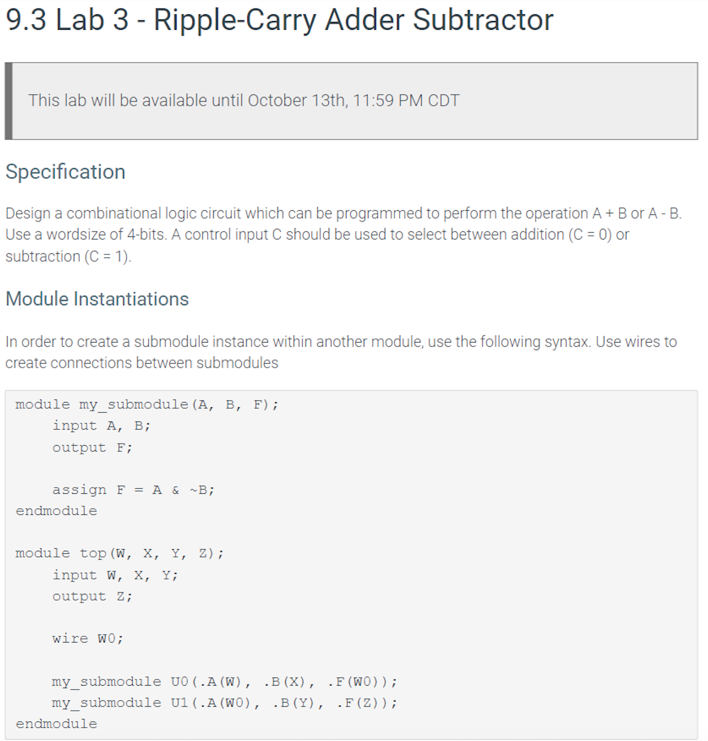 Solved 9.3 Lab 3 - Ripple-Carry Adder Subtractor This lab | Chegg.com