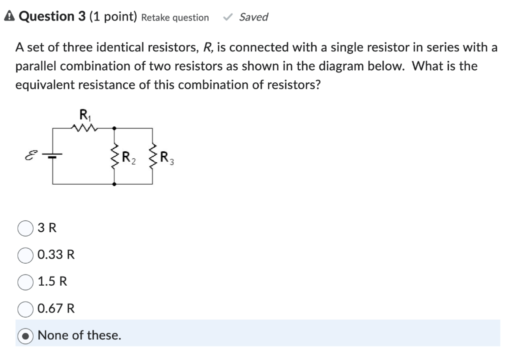 Solved A set of three identical resistors, R, is connected | Chegg.com