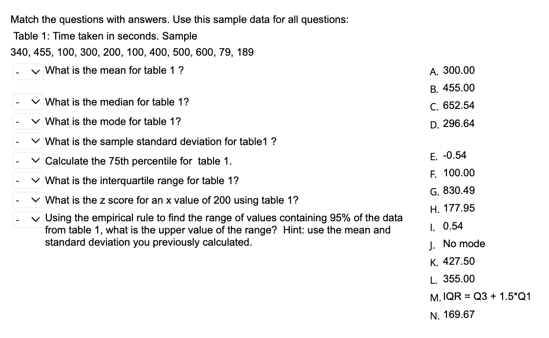 Solved Match the questions with answers. Use this sample | Chegg.com