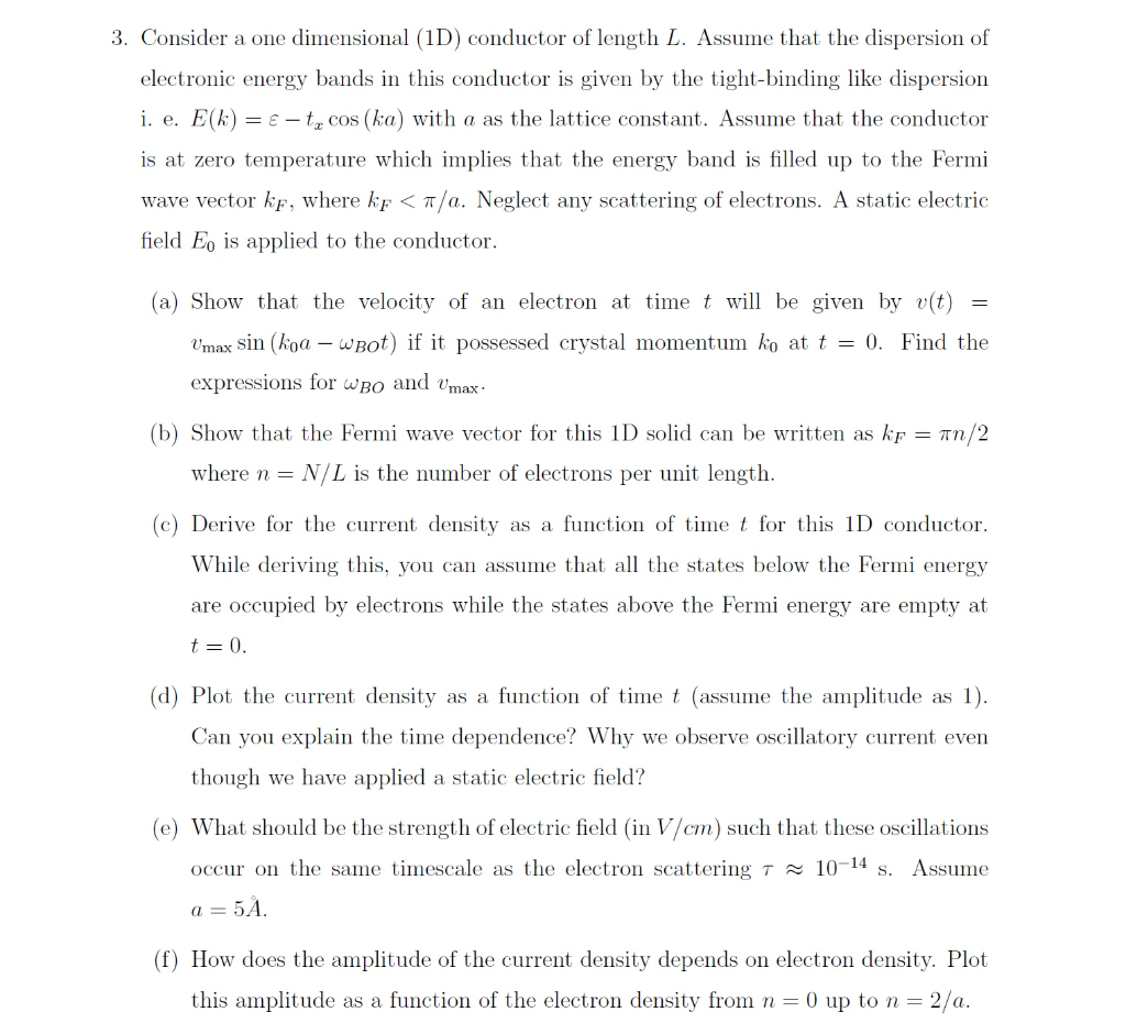 Solved 3. Consider a one dimensional (1D) conductor of | Chegg.com