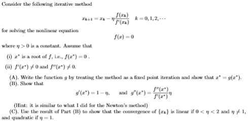 Solved Consider the following iterative method Ta) for | Chegg.com