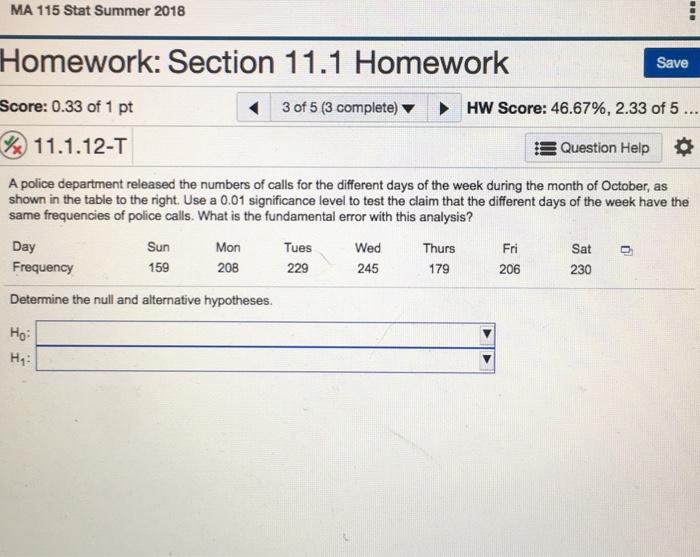 Solved MA 115 Stat Summer 2018 Homework: Section 11.1 | Chegg.com