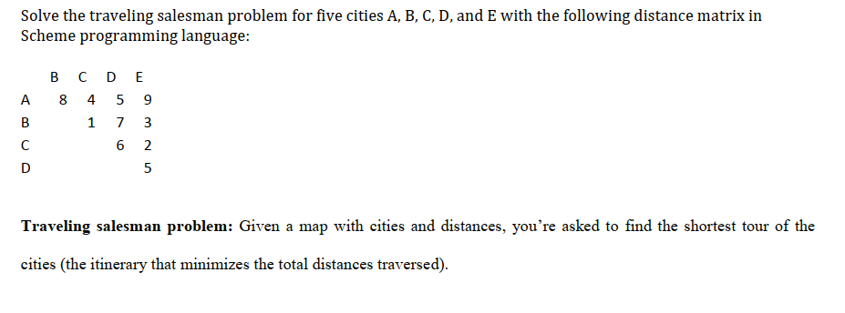 Solved Solve the traveling salesman problem for five cities | Chegg.com