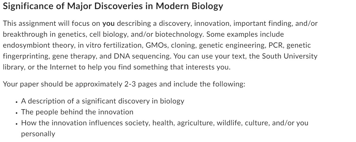 Solved Significance of Major Discoveries in Modern Biology | Chegg.com