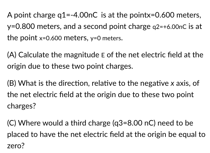 Solved A point charge q1=-4.00nC is at the pointx=0.600 | Chegg.com