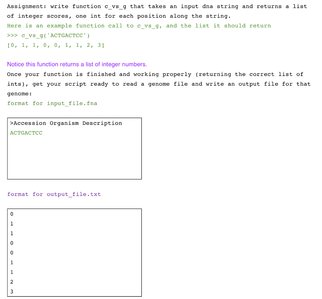 Solved I need a c_vs_g function that takes a dna string as | Chegg.com