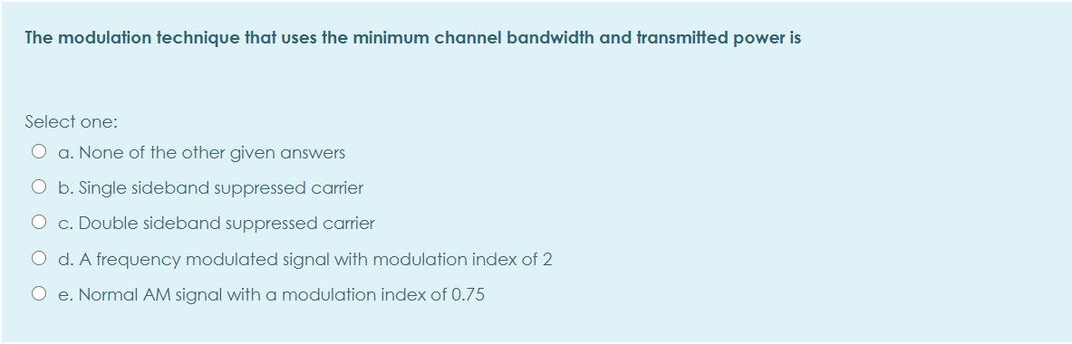 Solved The modulation technique that uses the minimum | Chegg.com