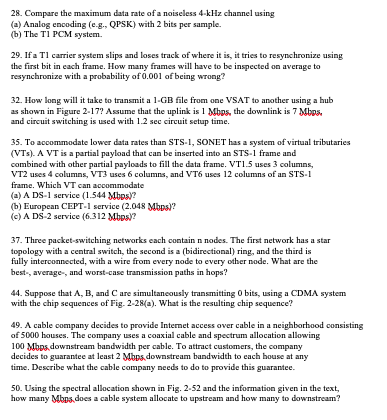 Solved 28. ﻿Compare the maximum data rate of a noiseless | Chegg.com