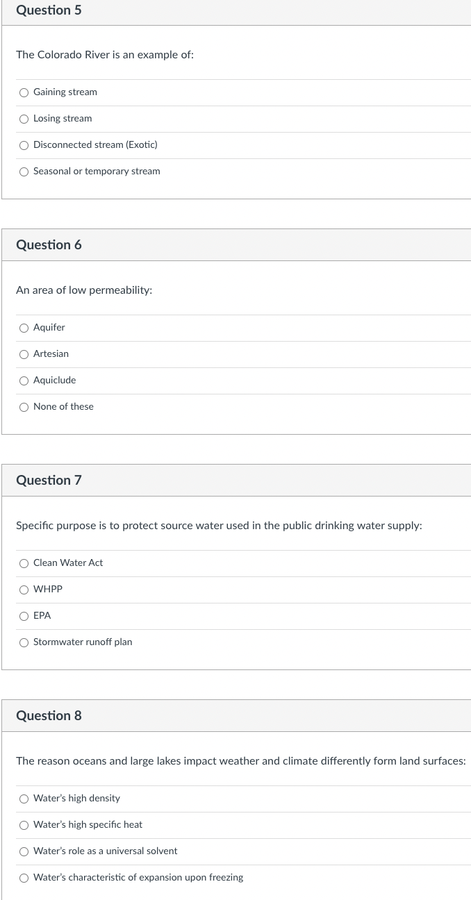Solved The Colorado River is an example of: Gaining stream | Chegg.com