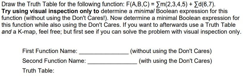 Solved Draw the Truth Table for the following function: | Chegg.com