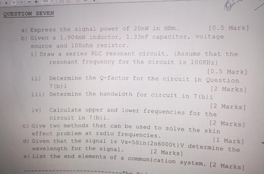 Solved a) Express the signal power of 20nW in dBm. [0.5 | Chegg.com