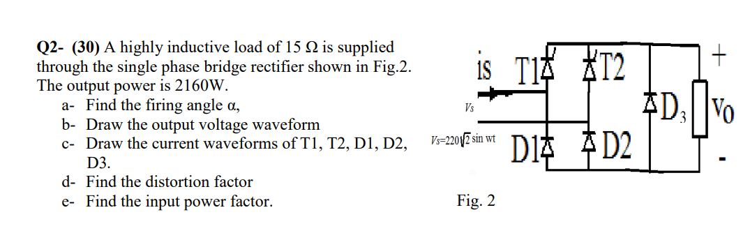 Solved Q2- (30) A highly inductive load of 15Ω is supplied | Chegg.com