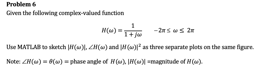 Solved Problem 6 Given the following complex-valued function | Chegg.com