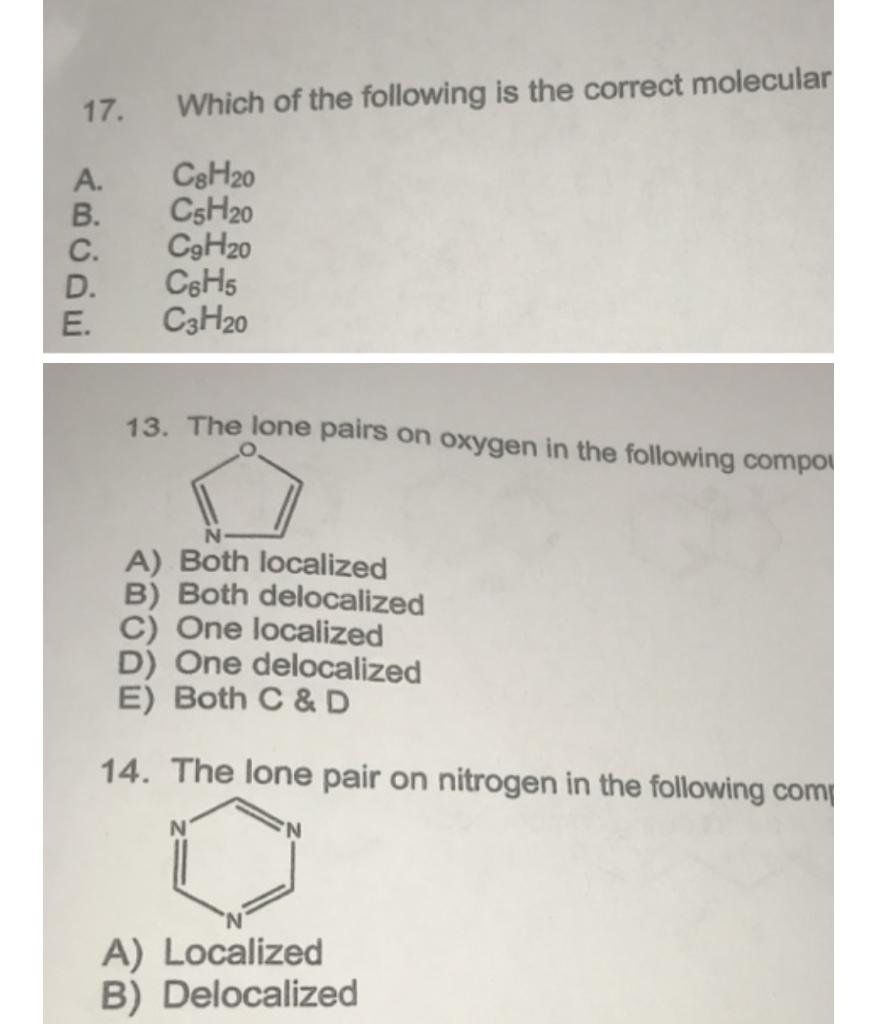 Solved 17. Which of the following is the correct molecular | Chegg.com
