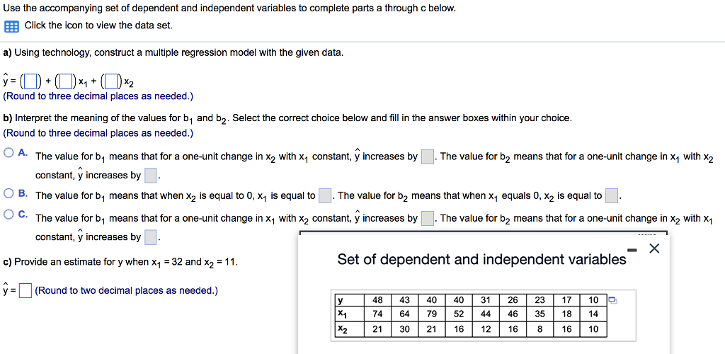 Solved Use the accompanying set of dependent and independent | Chegg.com
