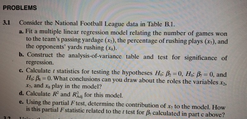 PROBLEMS 3.1 Consider the National Football League | Chegg.com