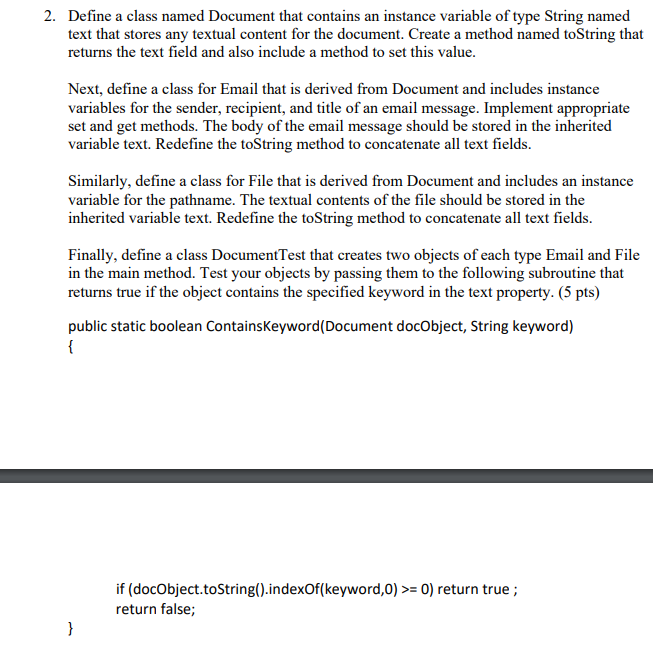 Solved 2 Define A Class Named Document That Contains An 