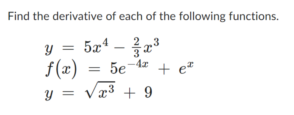 Solved Find the derivative of each of the following | Chegg.com