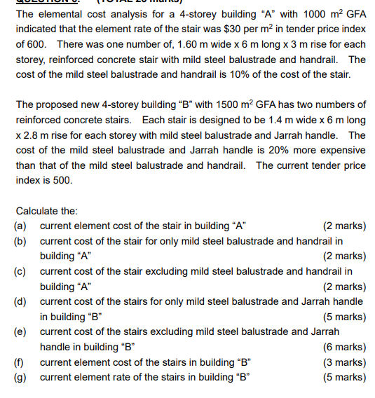 The elemental cost analysis for a 4-storey building | Chegg.com