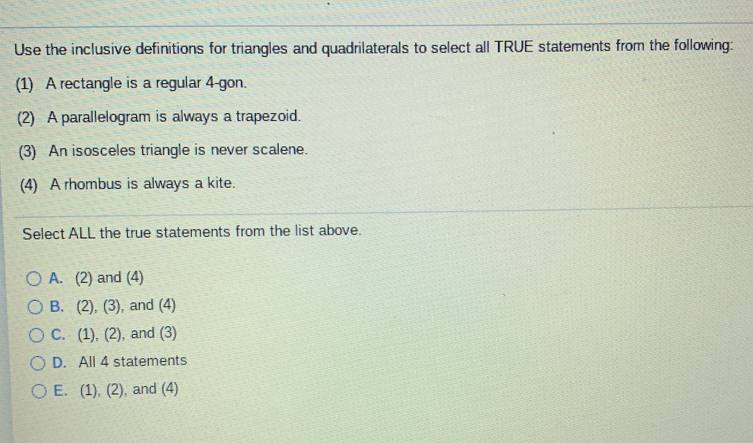 Solved Use the inclusive definitions for triangles and | Chegg.com