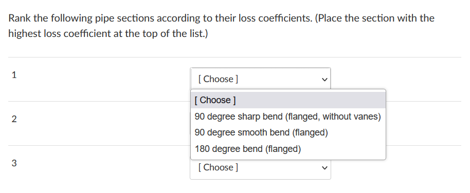 Solved Rank the following pipe sections according to their | Chegg.com