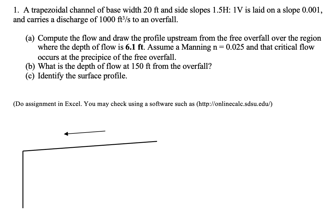 Solved 1. A trapezoidal channel of base width 20 ft and side | Chegg.com