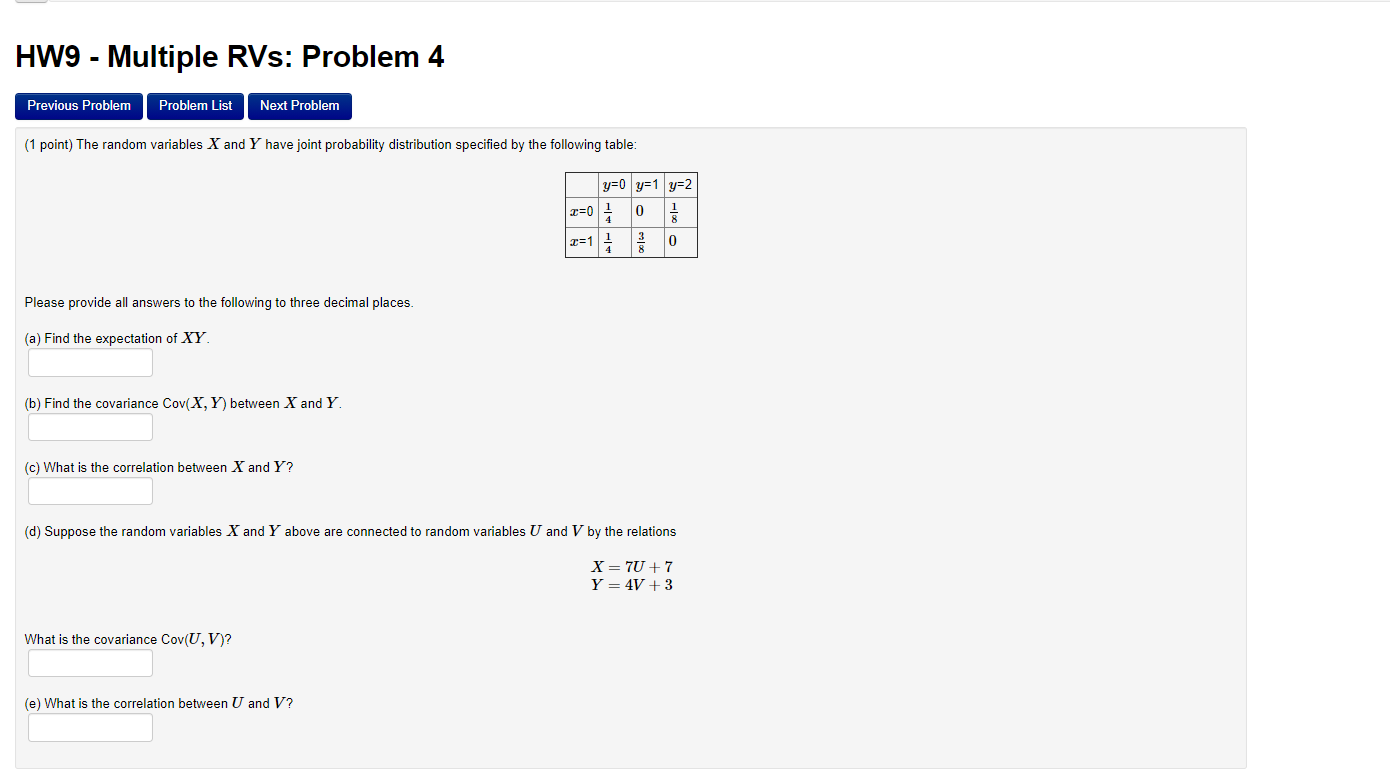 Solved HW9 - Multiple RVs: Problem 4 Previous Problem | Chegg.com