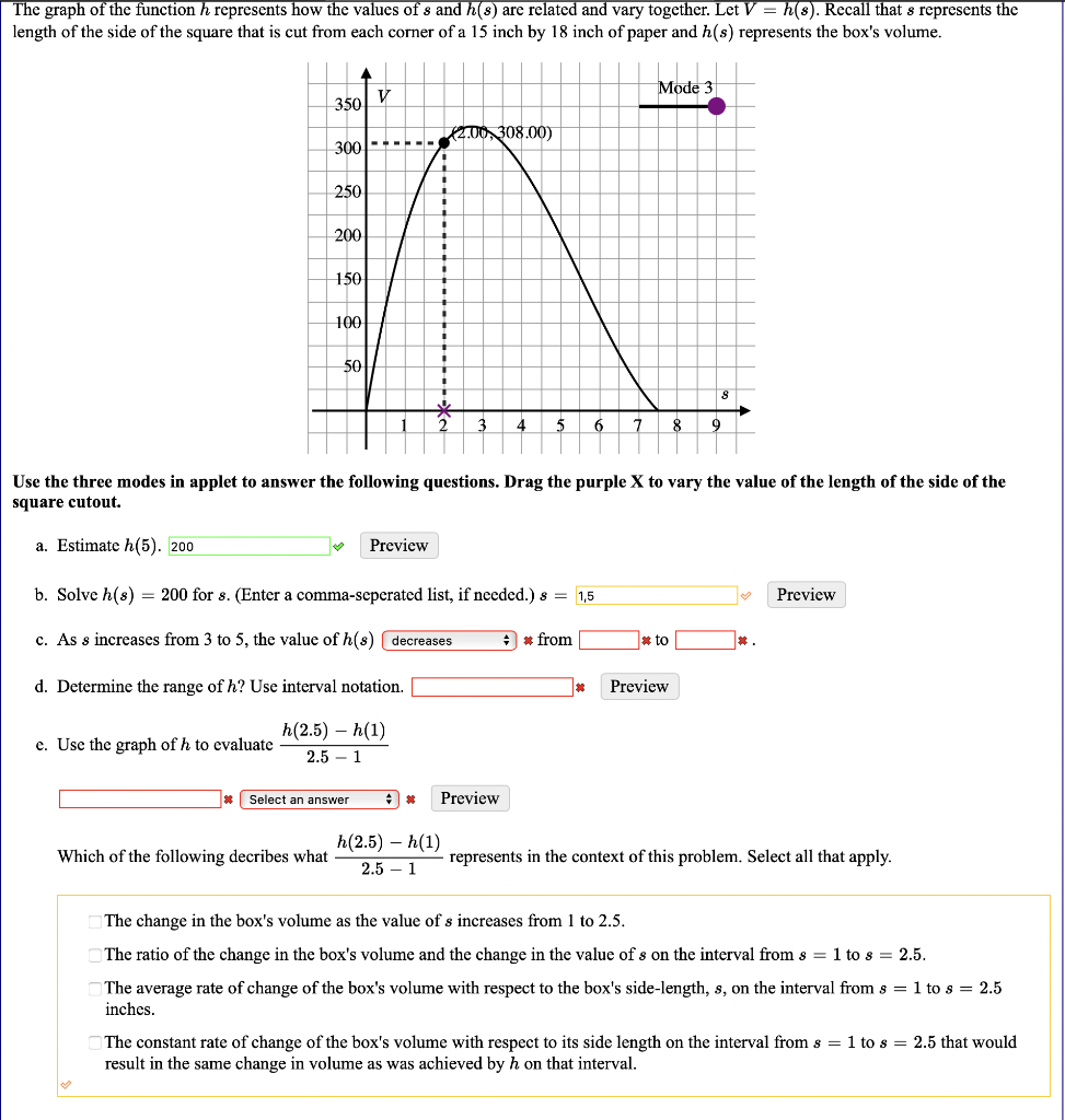 Solved The graph of the function h represents how the values | Chegg.com