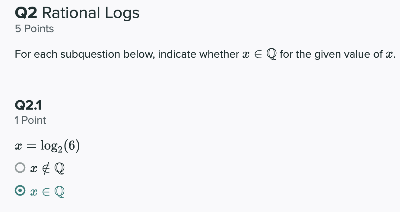 Solved 5 Points For each subquestion below, indicate whether | Chegg.com
