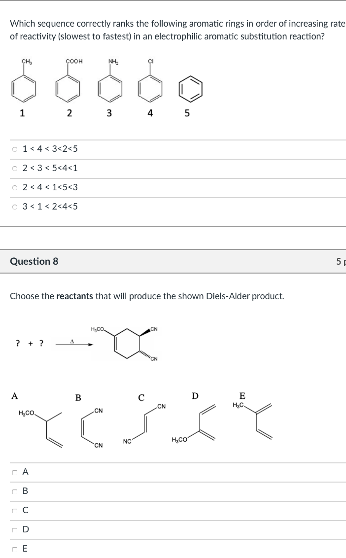 Solved Which sequence correctly ranks the following aromatic | Chegg.com