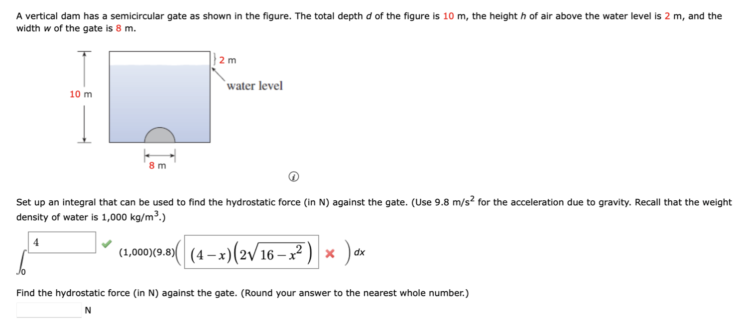 Solved A vertical dam has a semicircular gate as shown in | Chegg.com
