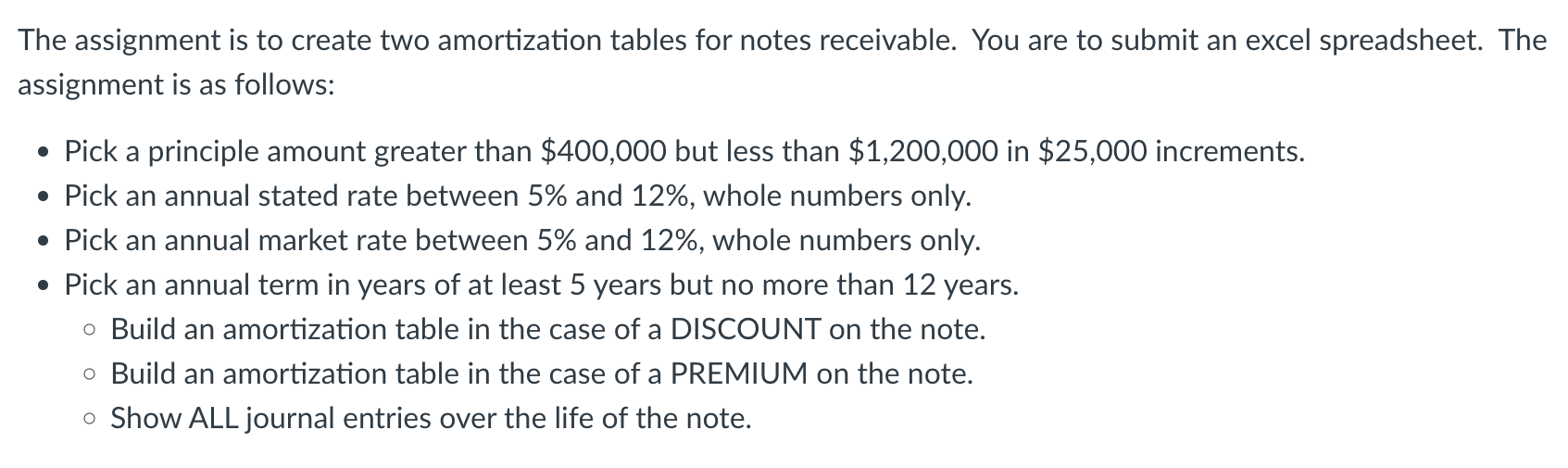 The assignment is to create two amortization tables | Chegg.com