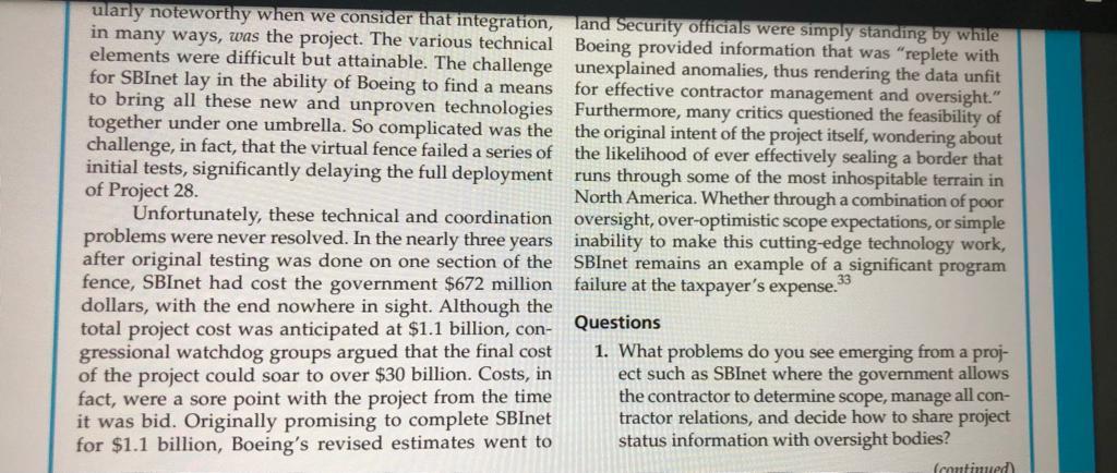 Solved CASE STUDY 5.1 Boeing's Virtual Fence On January 14, | Chegg.com
