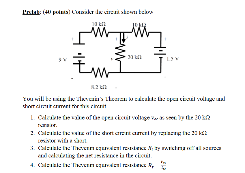 Solved Prelab: (40 points) Consider the circuit shown below | Chegg.com