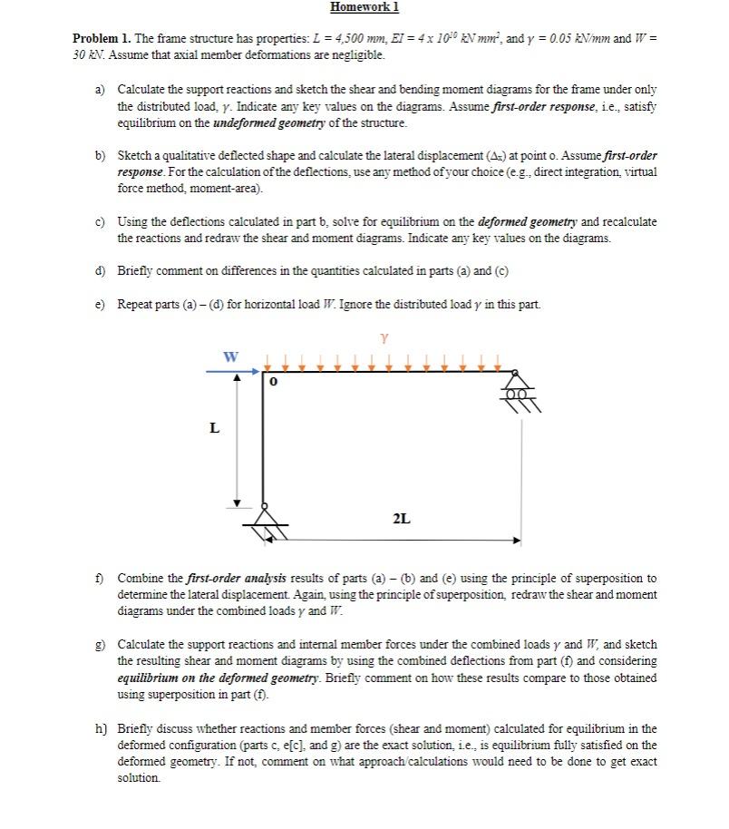 Solved Problem 1. The frame structure has properties: | Chegg.com