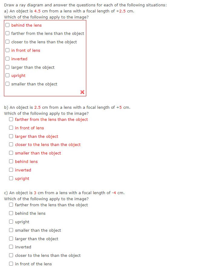 Solved Draw a ray diagram and answer the questions for each | Chegg.com