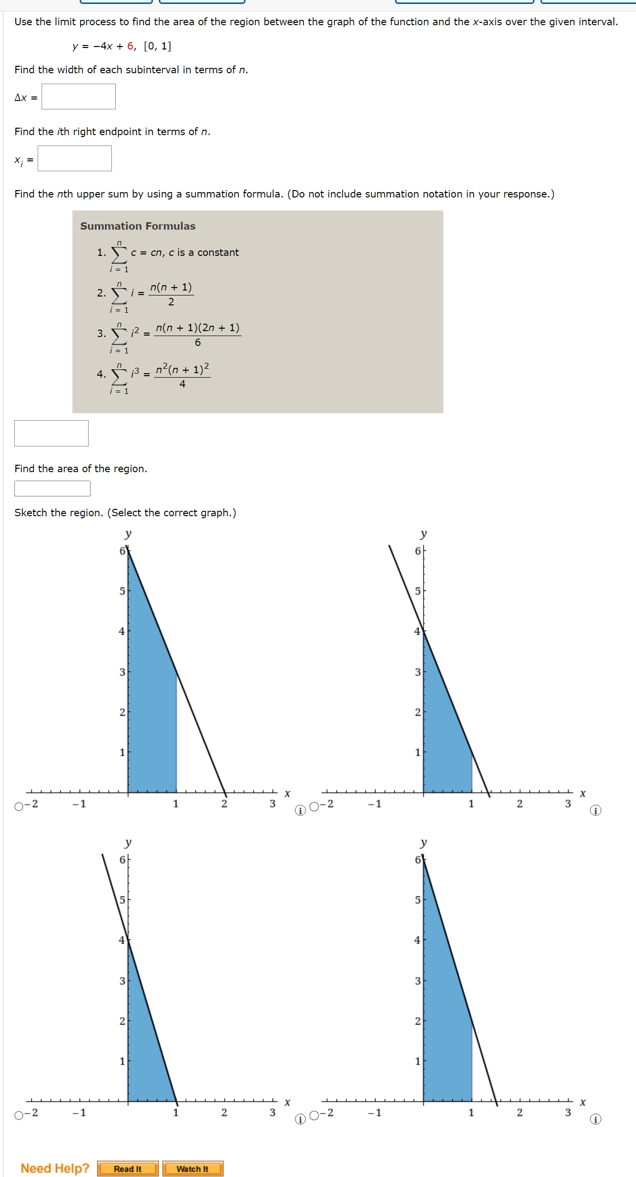 Solved Use the limit process to find the area of the region | Chegg.com