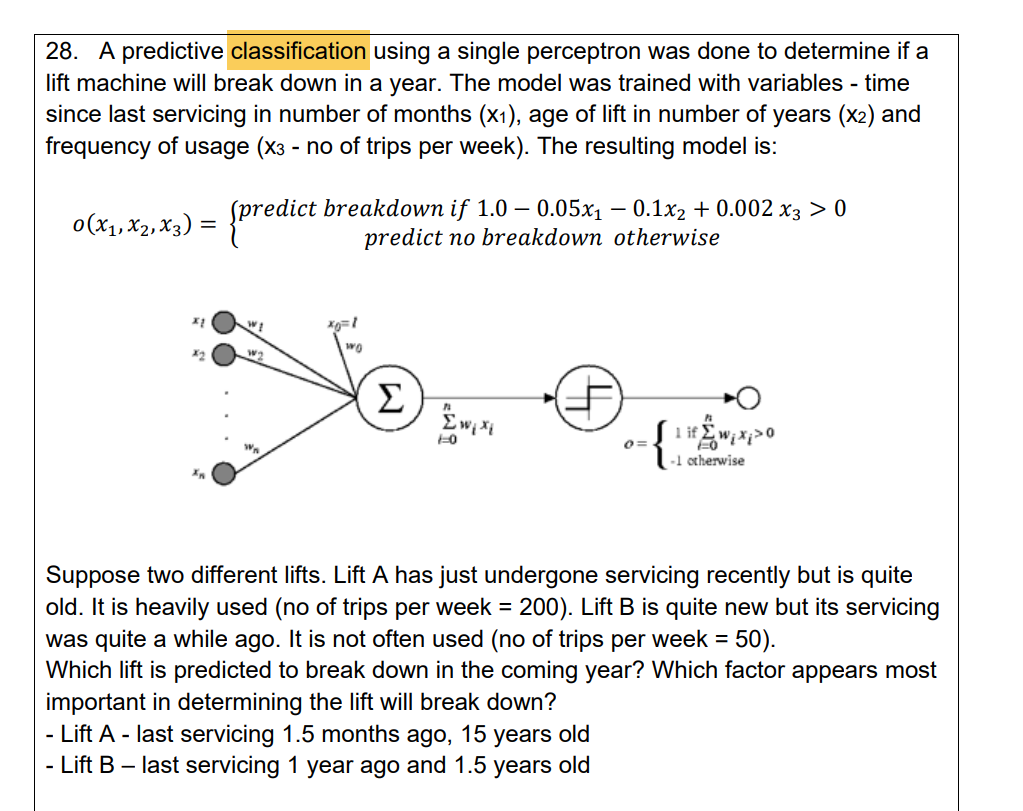Solved 28. A predictive classification using a single | Chegg.com