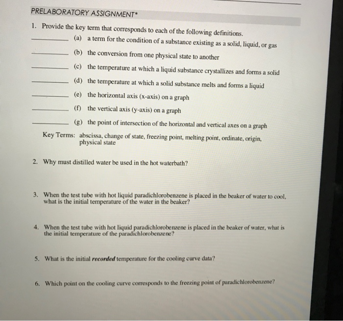 Solved PRELABORATORY ASSIGNMENT 1. Provide the key term that | Chegg.com