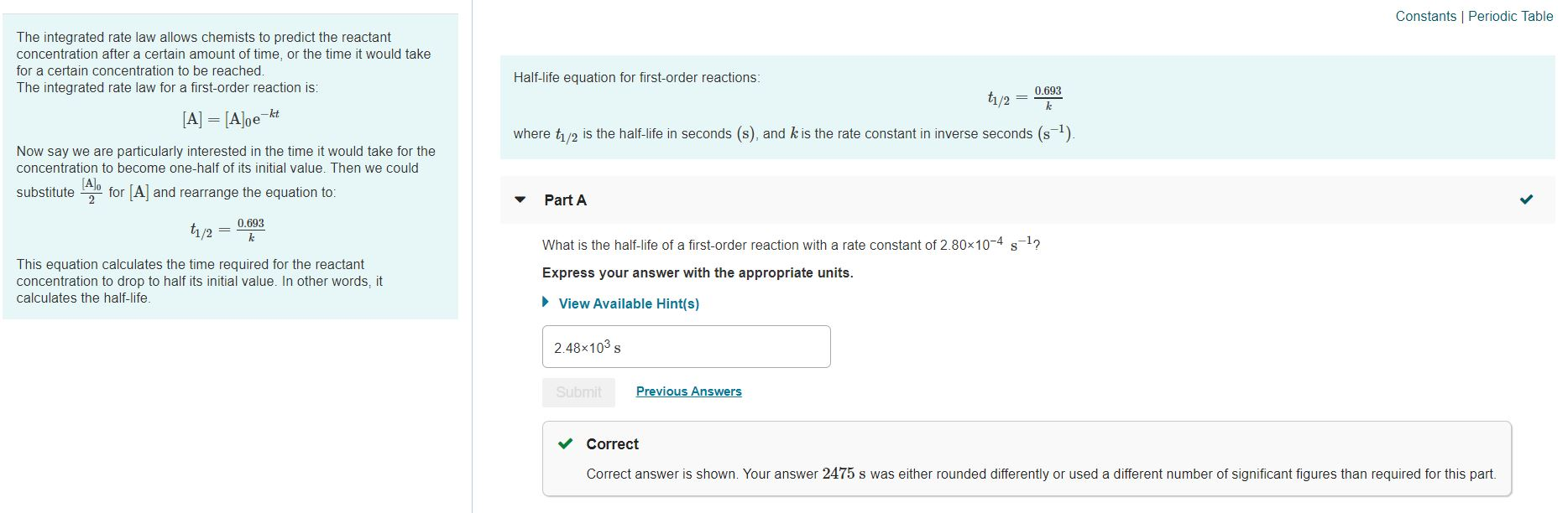Solved Constants Periodic Table The integrated rate law | Chegg.com