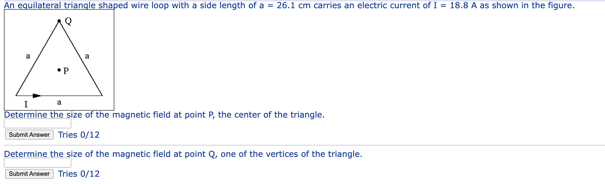 Solved An equilateral triangle shaped wire loop with a side | Chegg.com