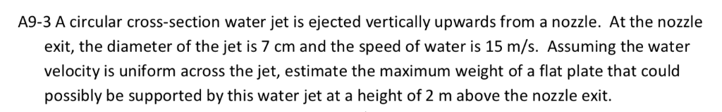 Solved A9-3 A circular cross-section water jet is ejected | Chegg.com