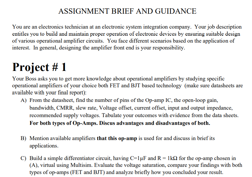 Solved ASSIGNMENT BRIEF AND GUIDANCE You are an electronics | Chegg.com