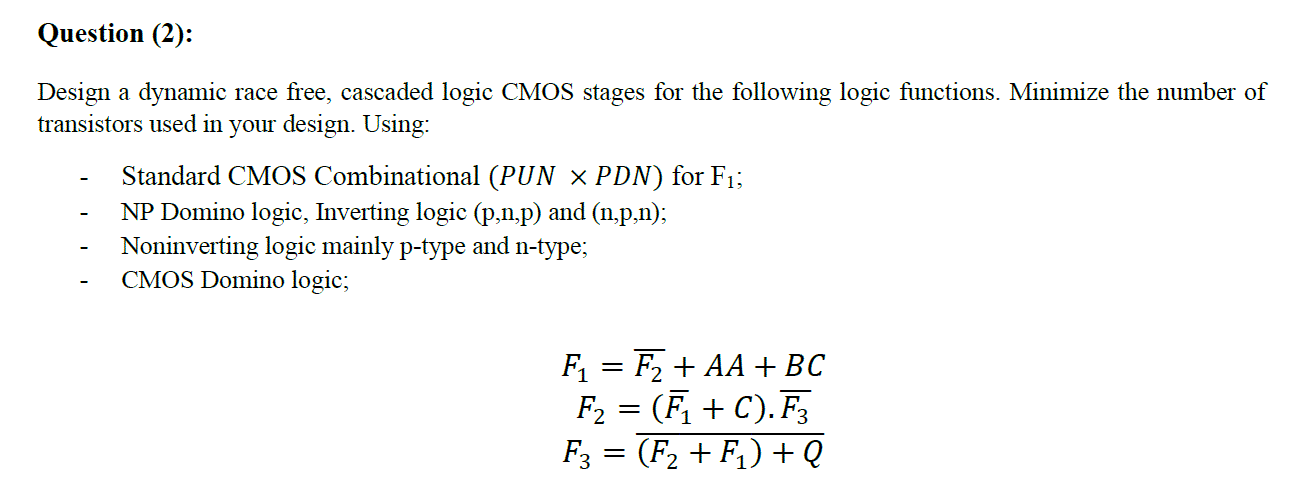 Question (2): Design a dynamic race free, cascaded | Chegg.com