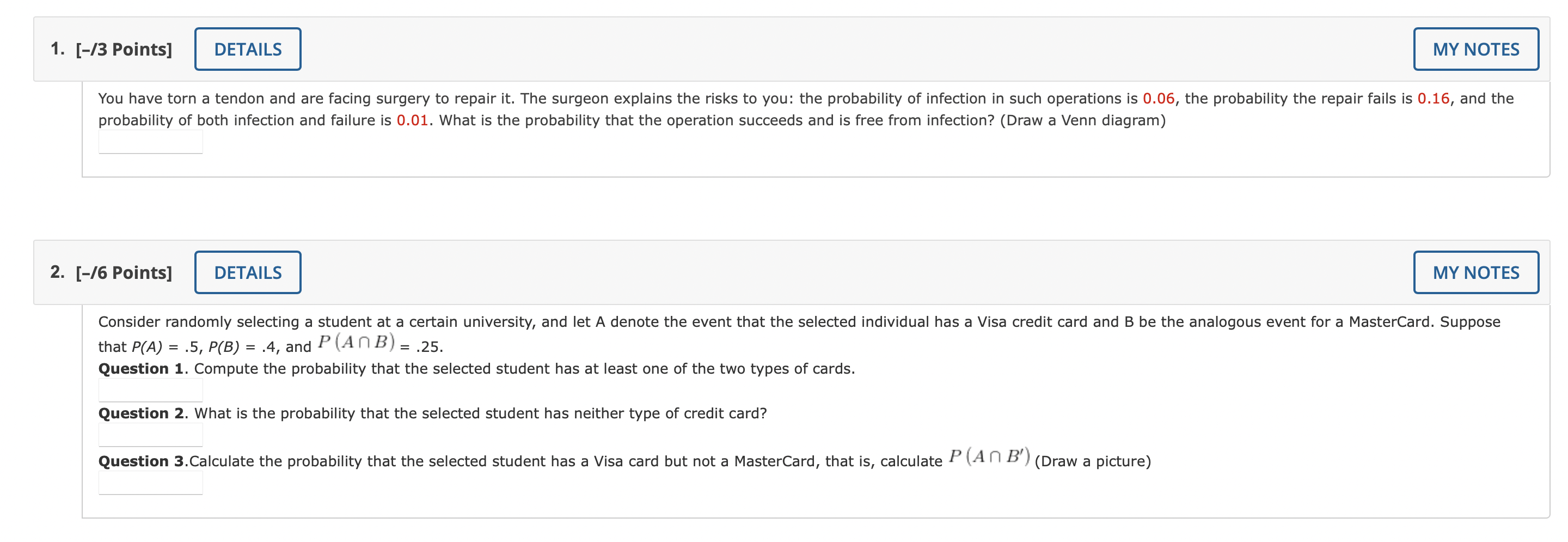 Solved [-16 Points] that P(A)=.5,P(B)=.4, and P(A∩B)=.25. | Chegg.com