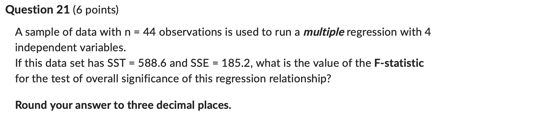 Solved Question 21 (6 points)A sample of data with n=44 | Chegg.com Solved Question 21 (6 points)A sample of data with n=44 | Chegg.com