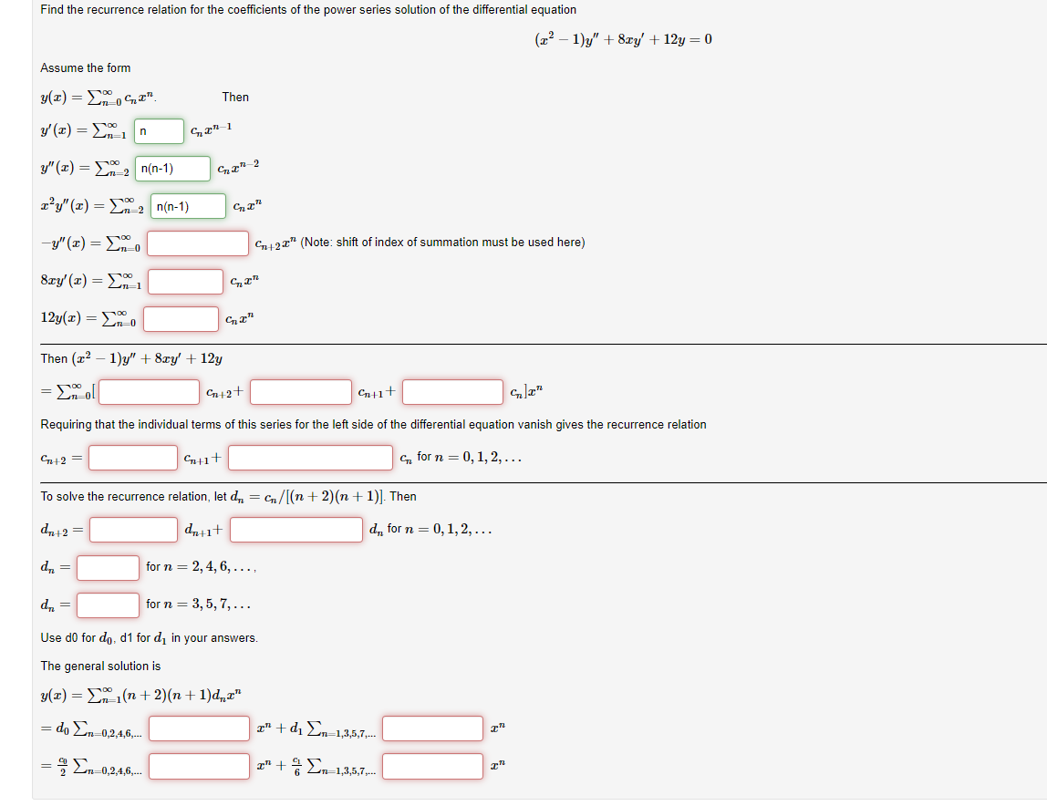 Solved Find The Recurrence Relation For The Coefficients Of