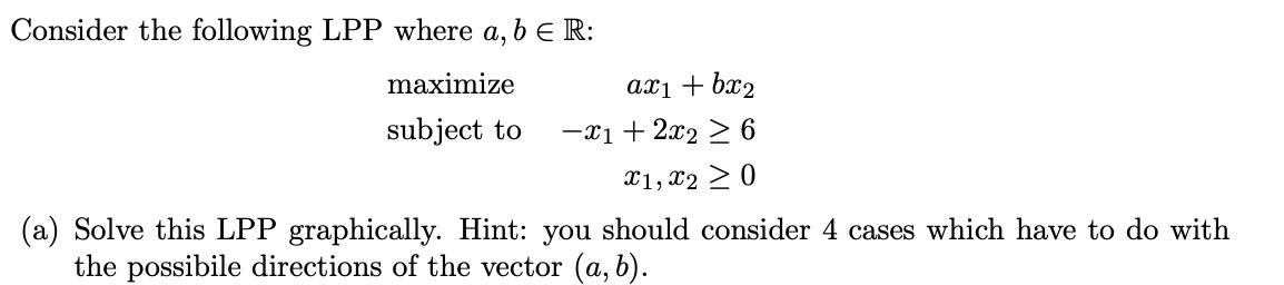 Solved Consider the following LPP where a, b ER: maximize | Chegg.com